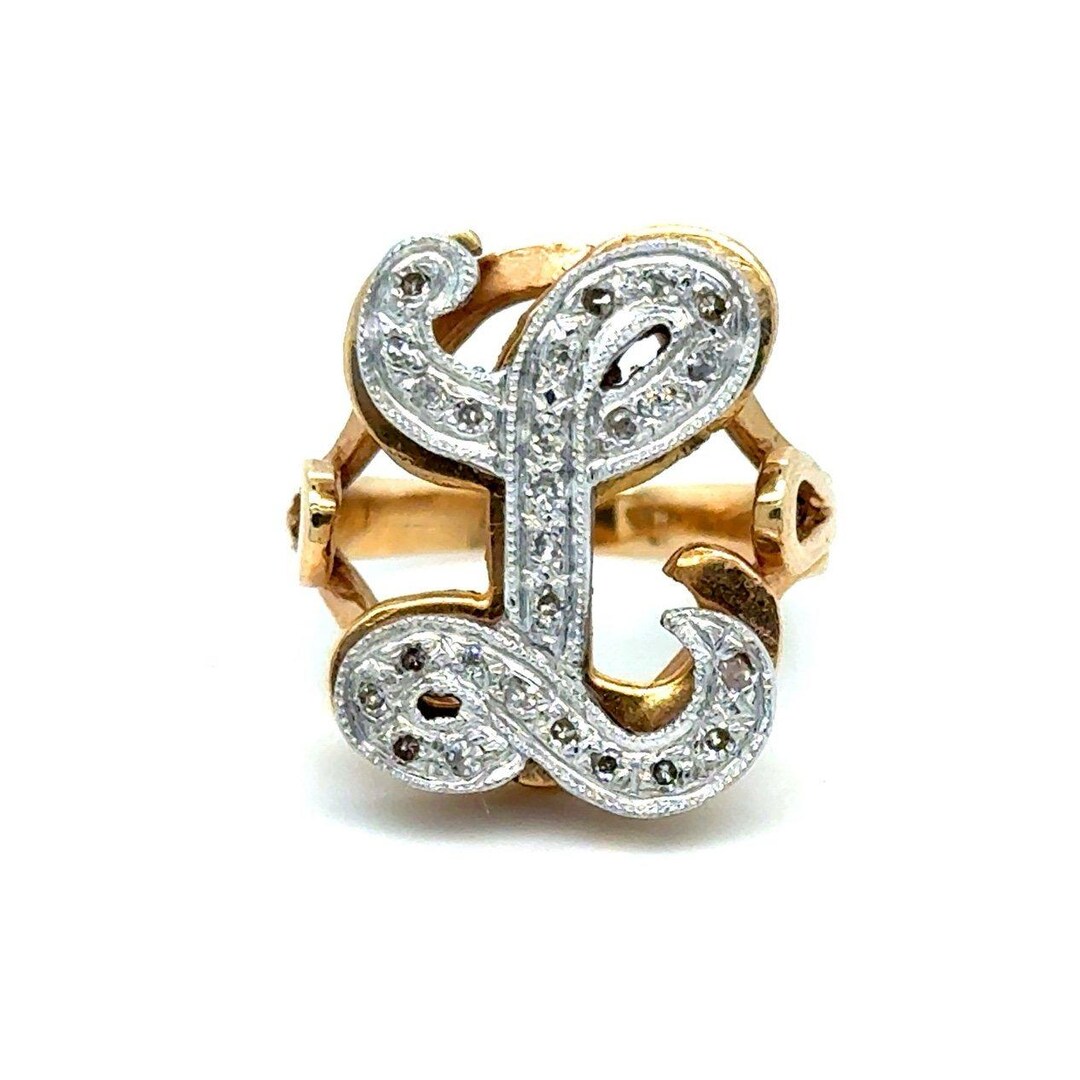 14K Gold Diamond Initial L Ring - Etsy