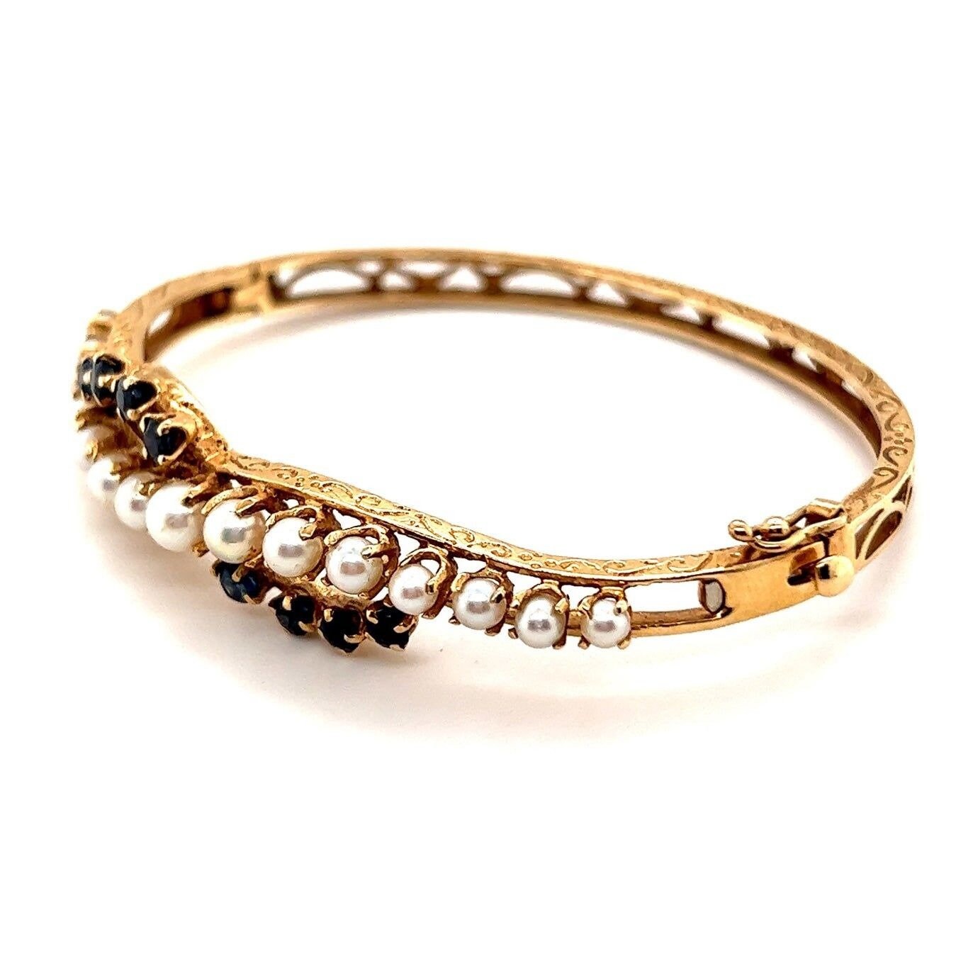 Antique 14k Seed Pearls and Blue Sapphires Bangle - Etsy