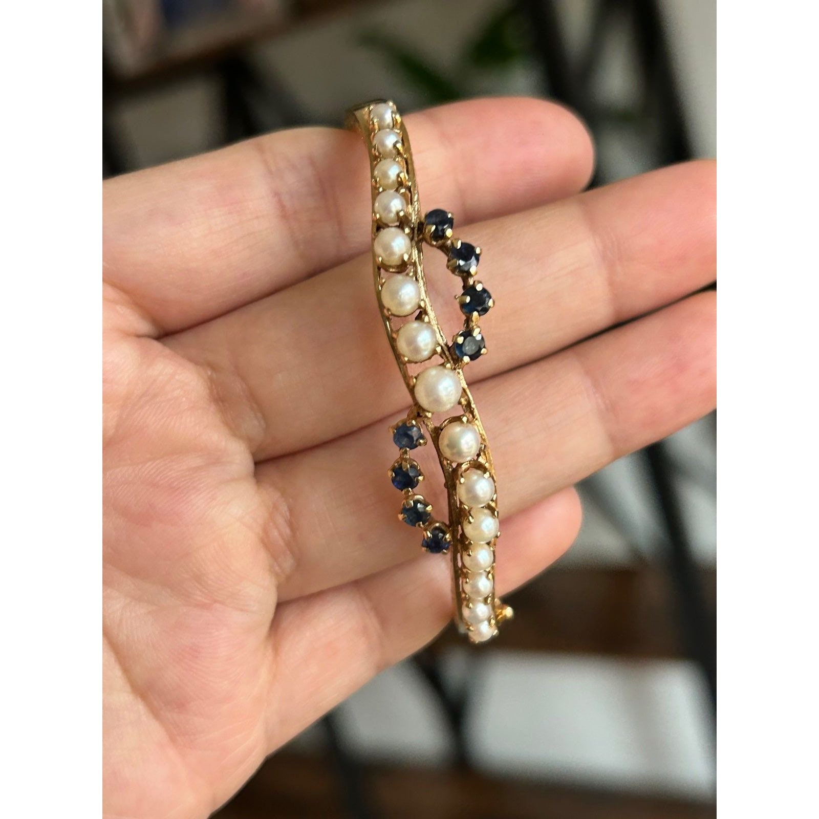 Antique 14k Seed Pearls and Blue Sapphires Bangle - Etsy