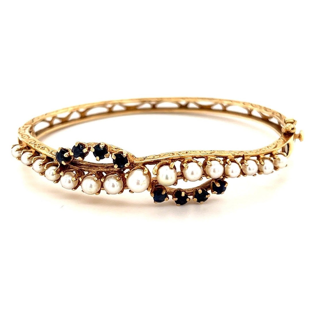 Antique 14k Seed Pearls and Blue Sapphires Bangle - Etsy