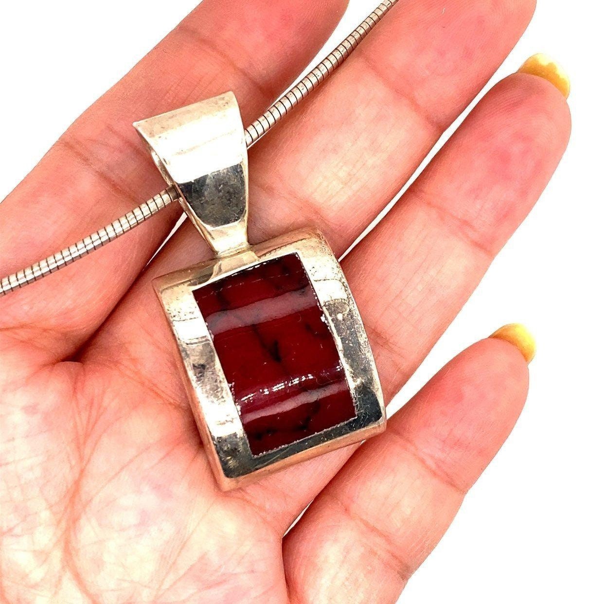 925 Mexican Red Stone Necklace | Etsy