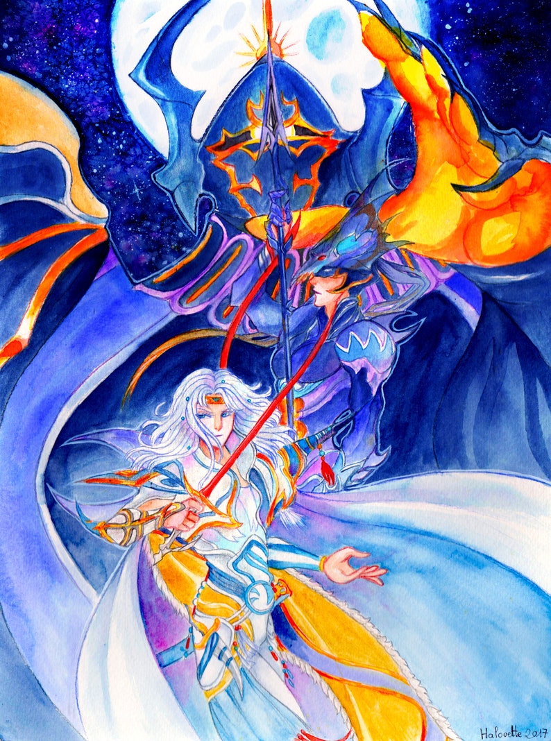 Watercolor A3 of Cecil, Kain and Golbez FFIV - Etsy