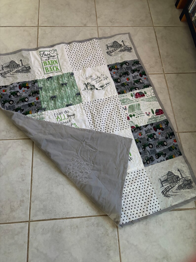 Oliver Tractor. Baby Boy Quilt, Cows, Barn, Farm Animals,quilted, Green ...