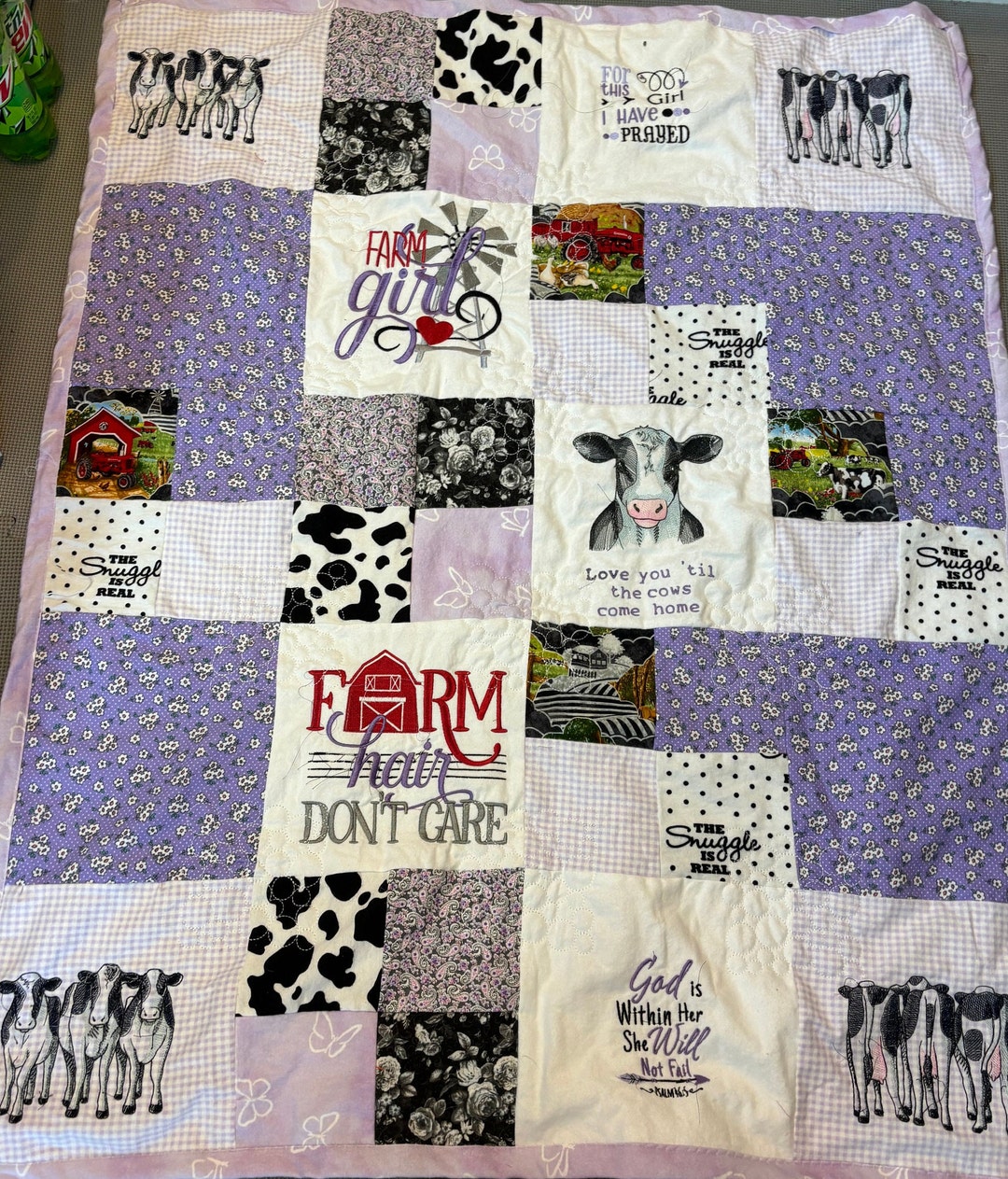 Farmall Tractor Quilt, Purple Cow Quilt, Girl Baby Quilt, Red Tractor ...