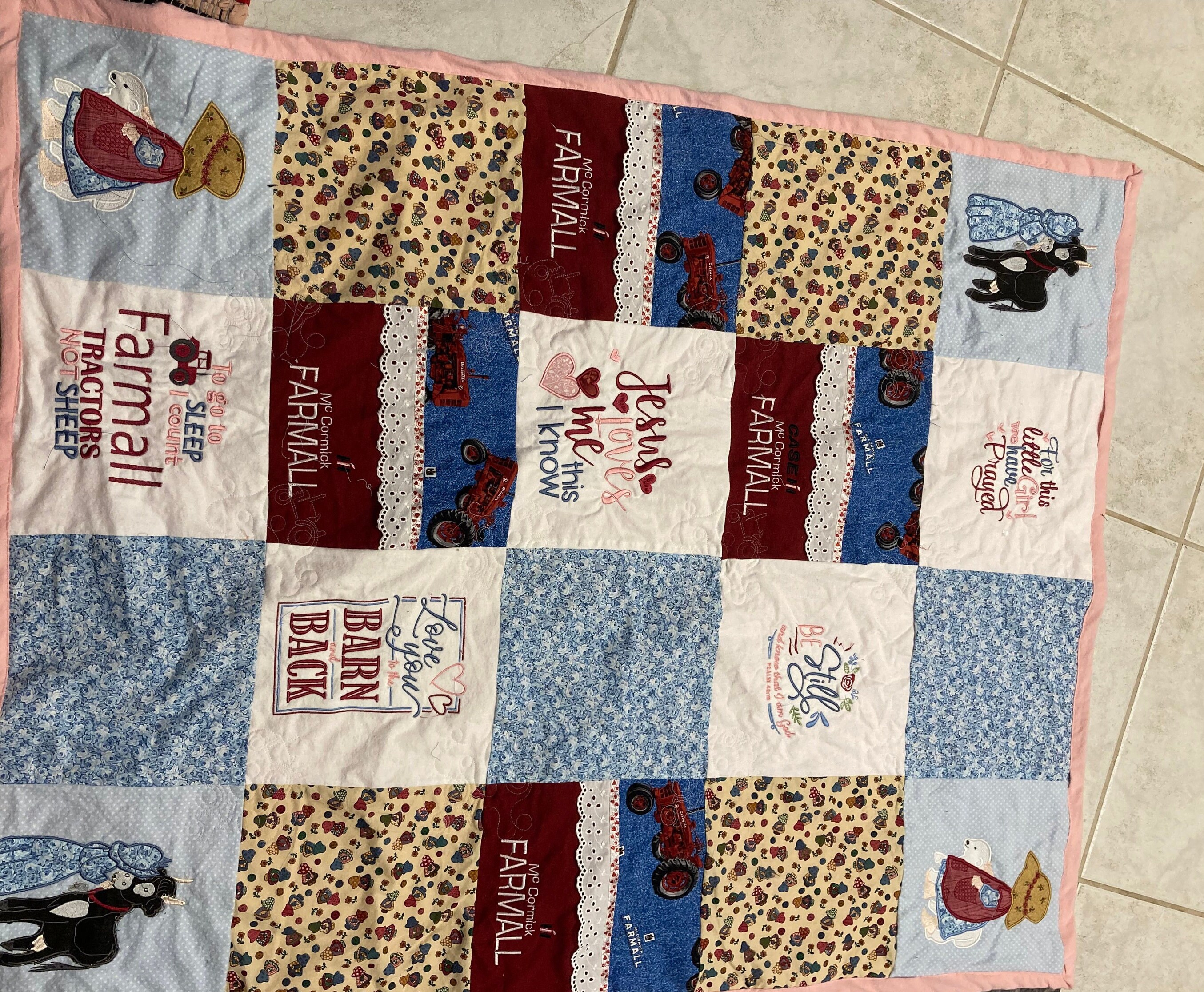 Farmall, Sun Bonnet Sue, Red Tractor, IH, Cow, Sheep, Appliqued Baby ...