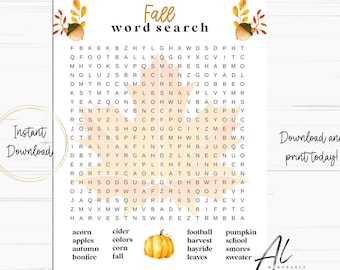 Autumn Fall Word Search - Instant Download - Printable Activity - Etsy