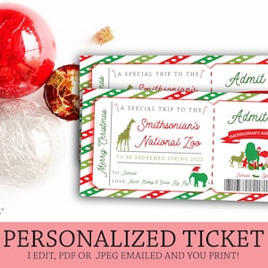 Personalized Zoo Gift Ticket, Christmas Zoo Gift Certificate, Zoo ...