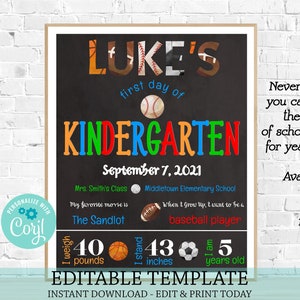 Sports First Day of School Editable Sign, Edit Yourself School Board ...