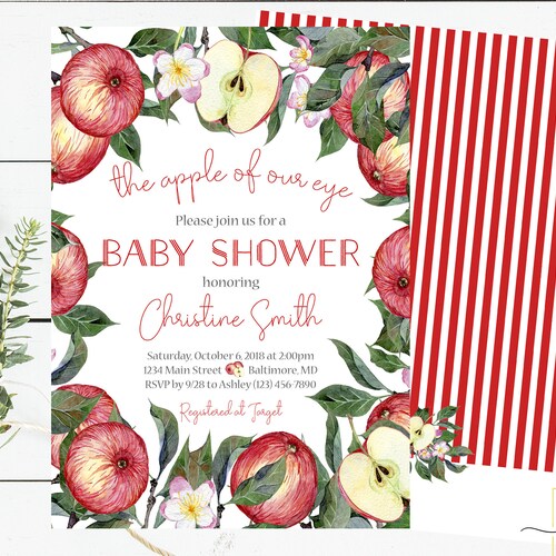 Apple Baby Shower Invitation Apple of My Eye Baby Shower - Etsy