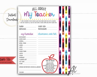 All About My Teacher Survey | Digital Download | Back to School ...