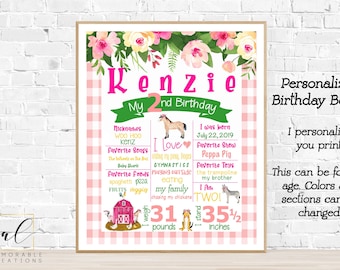 Girl Farm Milestone Birthday Poster Floral Farm Animal - Etsy