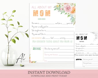 All About My Mom Mother's Day Questionnaire Instant - Etsy