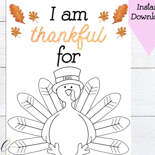 I Am Thankful for Turkey Printable Kids Thanksgiving - Etsy