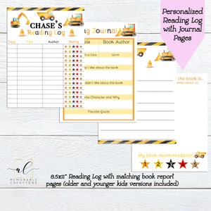 Personalized Construction Reading Log, Truck Reading Journal, Reading ...