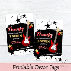 Rock and Roll Party Thank You Tags, Red Guitar Thank You Favor Tags ...