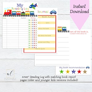 Transportation Reading Log, Train Plane Car Reading Journal Bundle ...