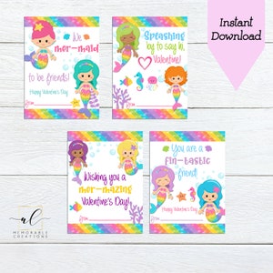 Mermaid Valentine Cards, Kids Valentine Cards, Printable Mermaid ...