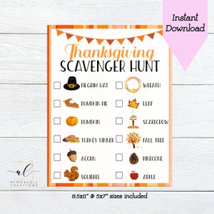 Thanksgiving Scavenger Hunt Printable Game, Kids Thanksgiving Activity ...