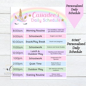 Personalized Unicorn Daily Schedule, Unicorn Daily Planner, Daily ...