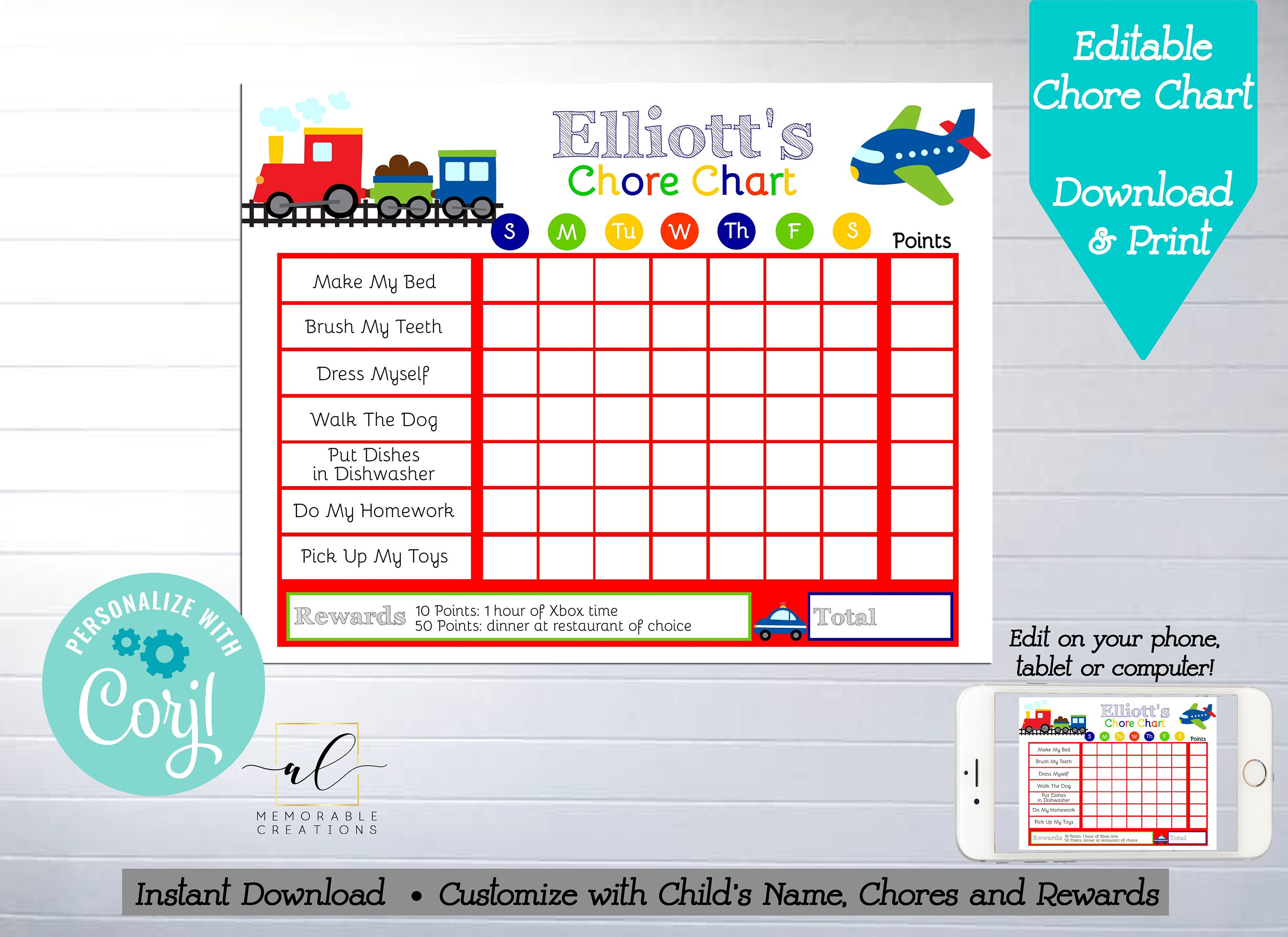 Editable Transportation Chore Chart Edit Yourself Train - Etsy