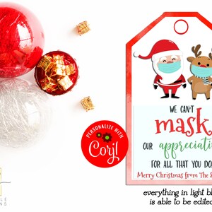 Christmas Face Mask Printable Tags, Edit Yourself Can't Mask Our ...