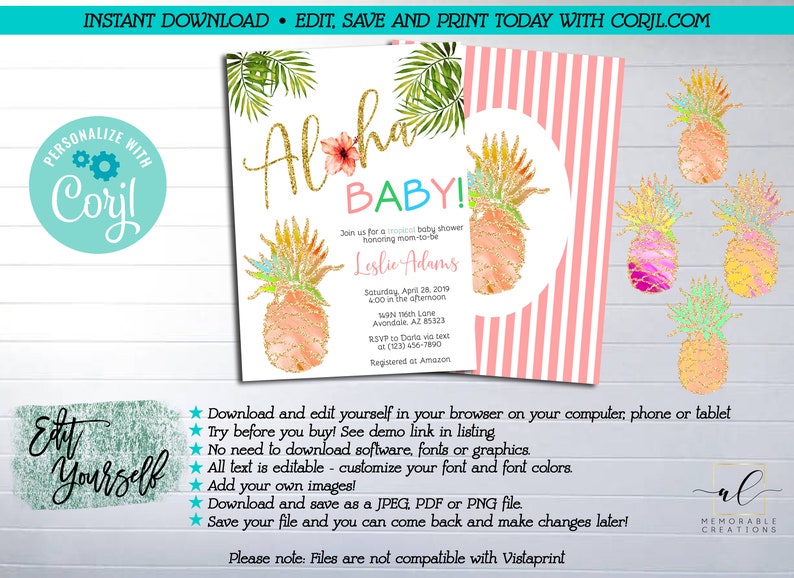 Aloha Baby Shower Printable Invitation Edit Yourself | Etsy