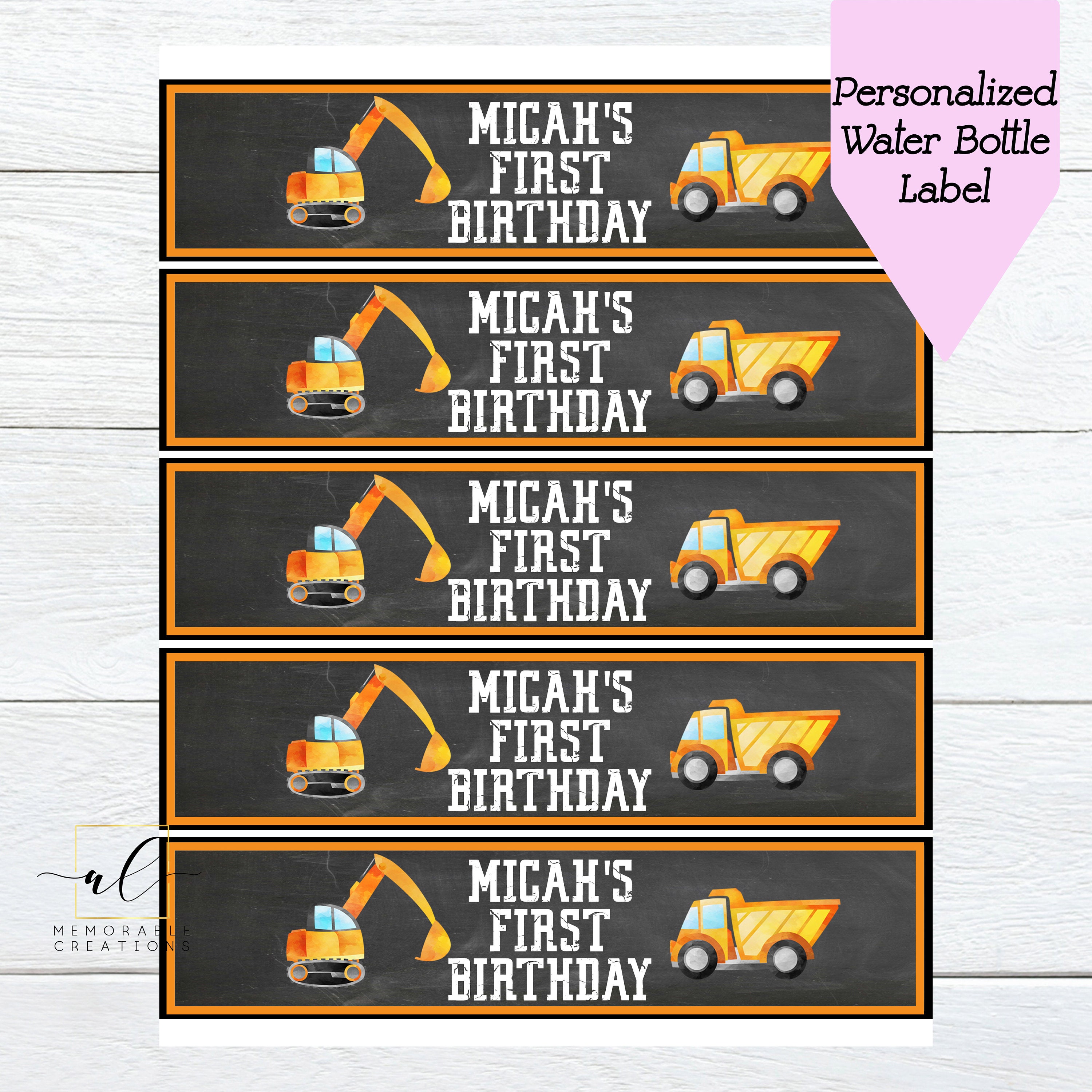 Construction Water Bottle Labels Construction Theme Birthday | Etsy