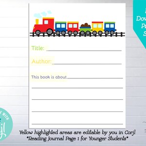 Editable Transportation Reading Log, Edit Yourself Train Reading ...
