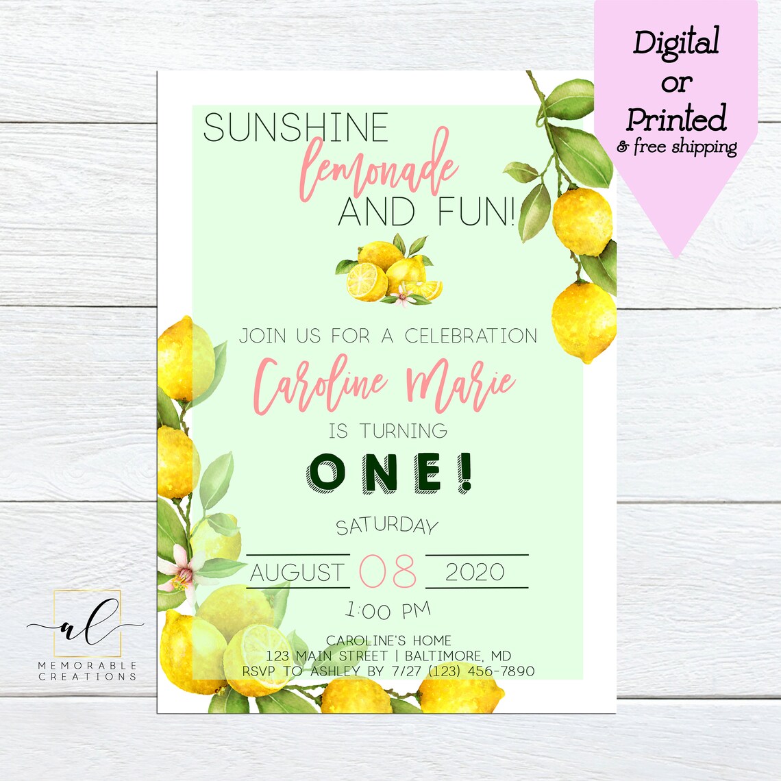 Lemon Birthday Invitation Lemon 1st Birthday Party Sunshine | Etsy