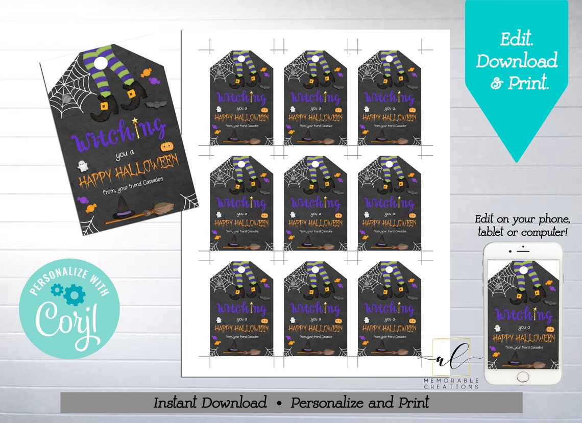 Witch Halloween Printable Tags, Edit Yourself Witching You A Happy ...
