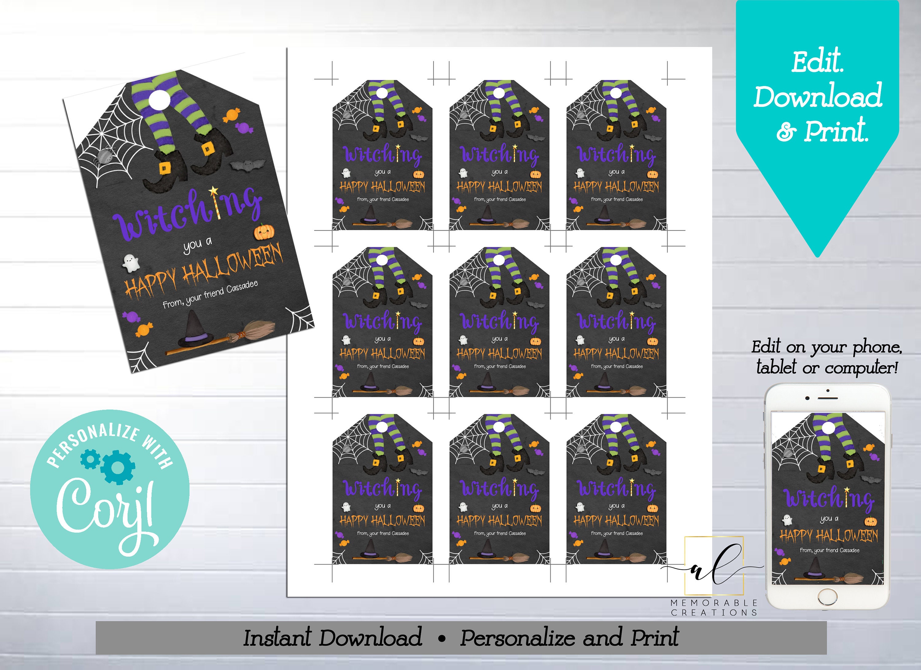 Witch Halloween Printable Tags, Edit Yourself Witching You A Happy ...