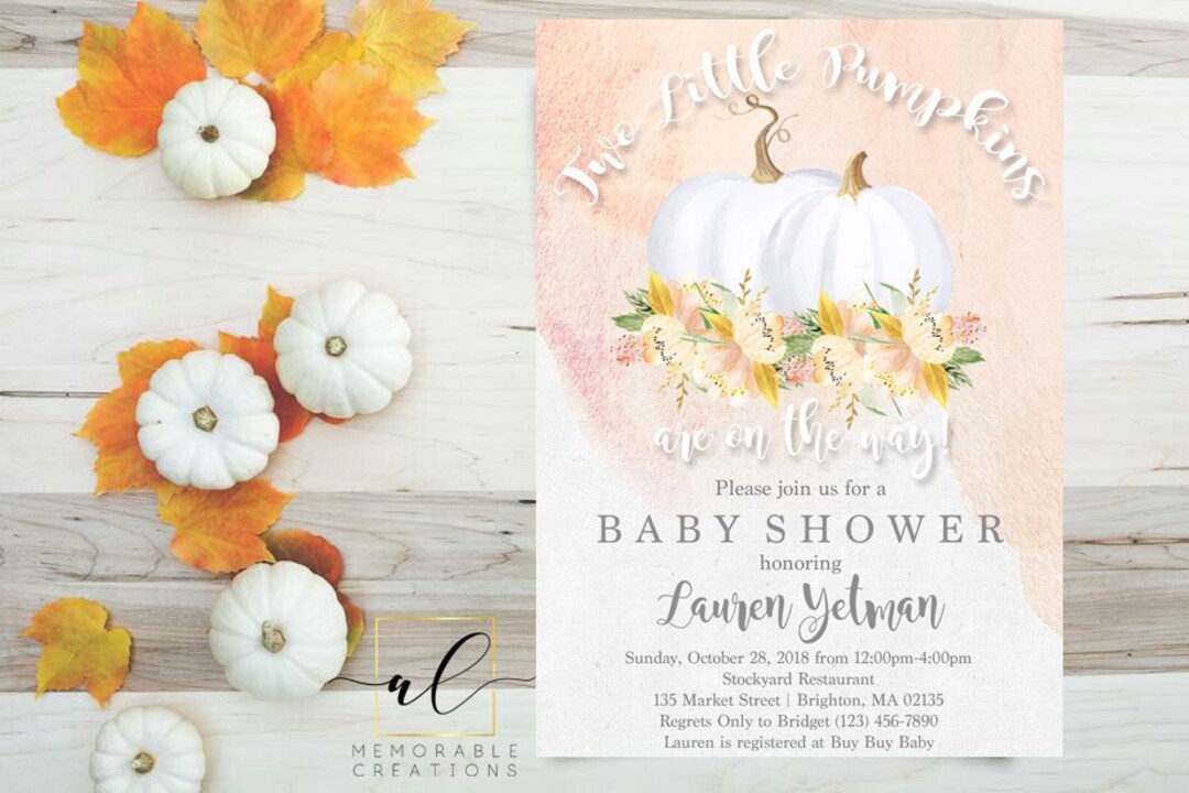 Two Little Pumpkins Are on Their Way Invitation, Gender Neutral Twins ...
