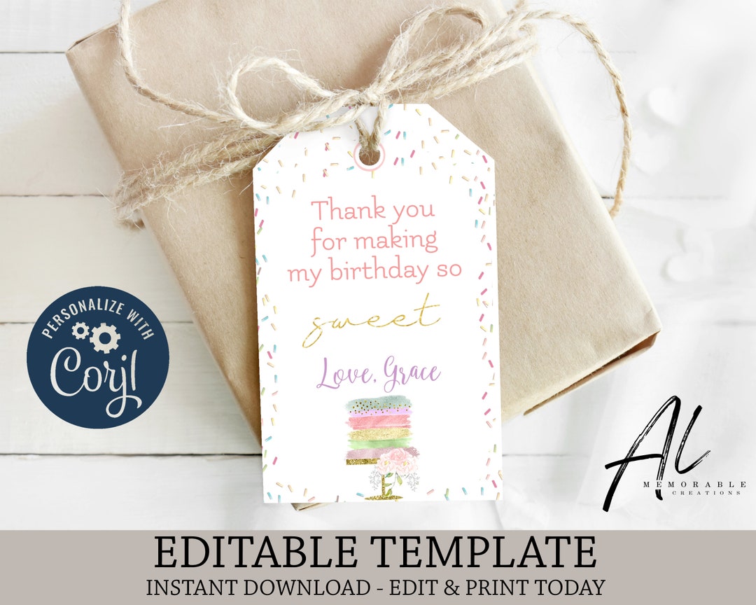 Sprinkles Birthday Printable Favor Tag, Editable Birthday Cake Tag ...