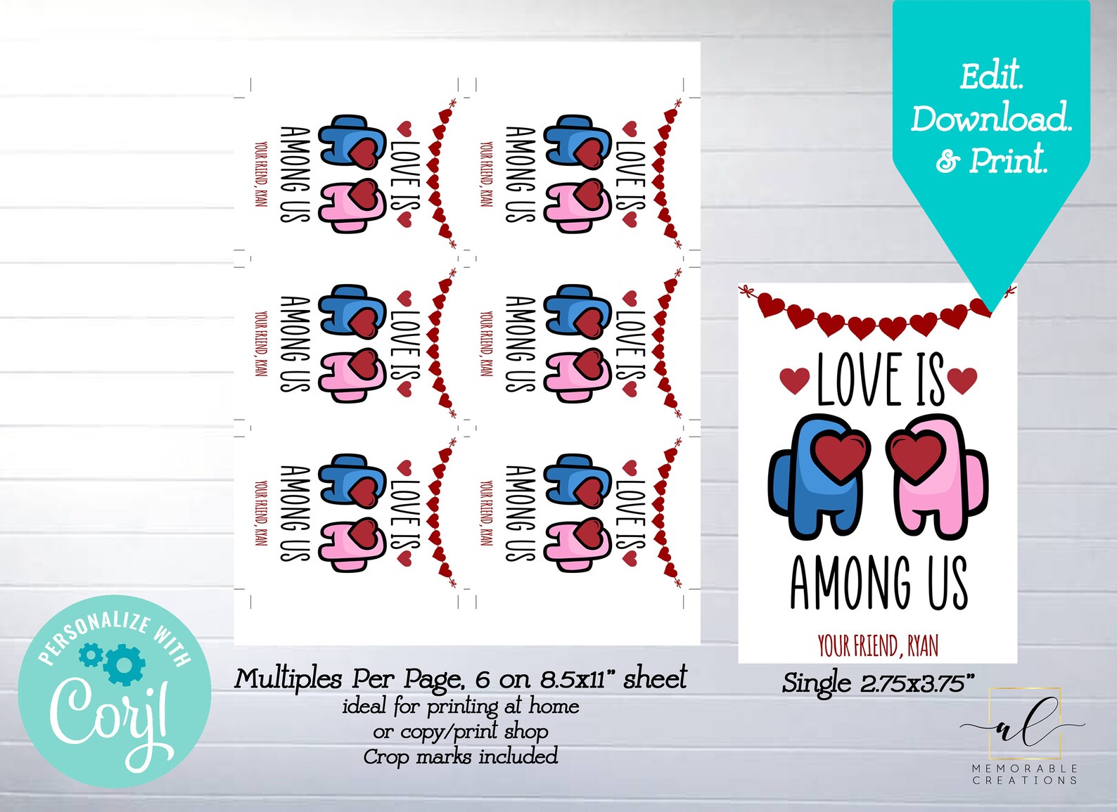 Among Us Valentine Printable Cards, Editable Among Us Valentines ...