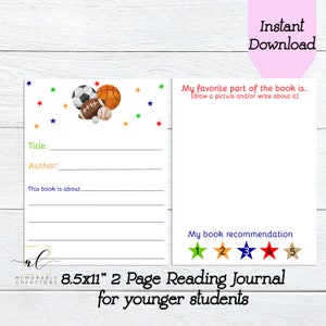 Sports Reading Log, Sports Reading Journal Bundle, Reading Tracker ...