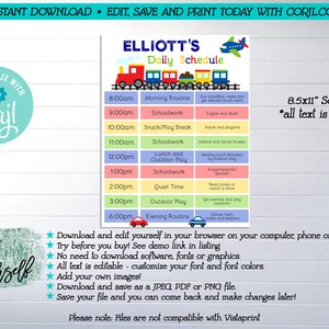 Editable Transportation Daily Schedule, Edit Yourself Train Daily ...