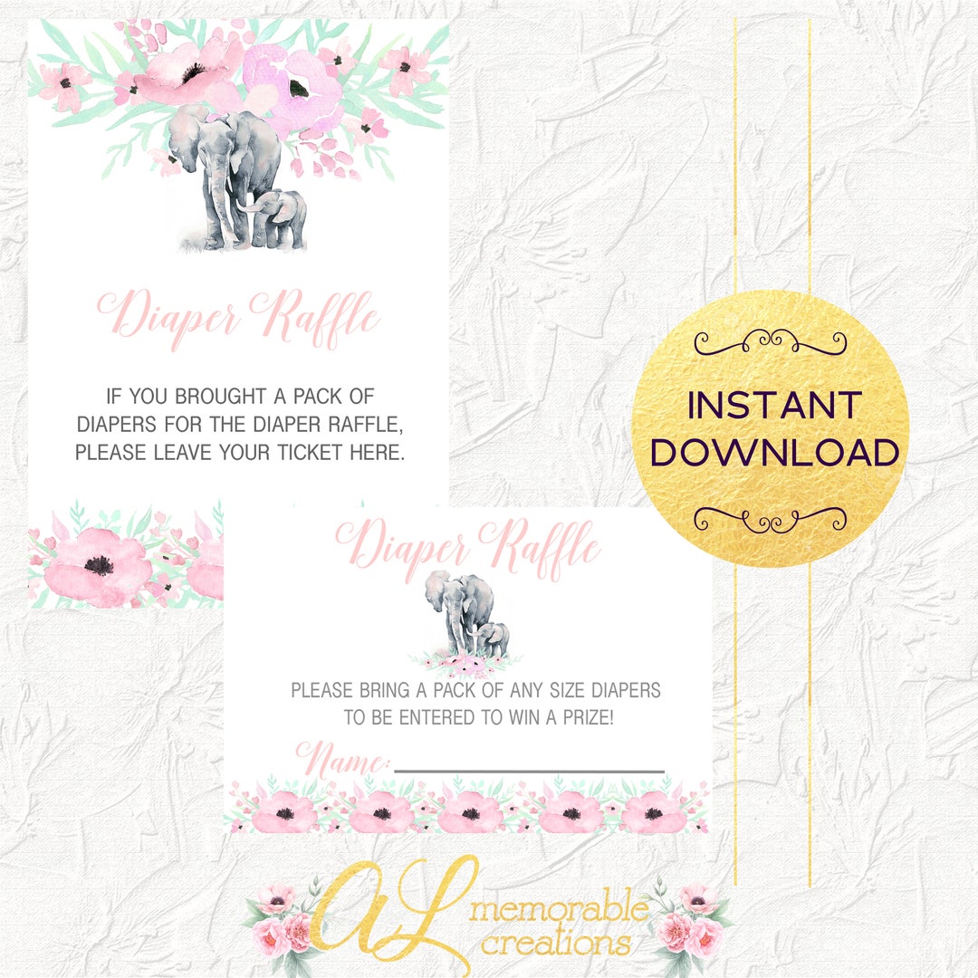 Pink Floral Elephant Diaper Raffle, Girl Elephant Baby Shower, Elephant ...