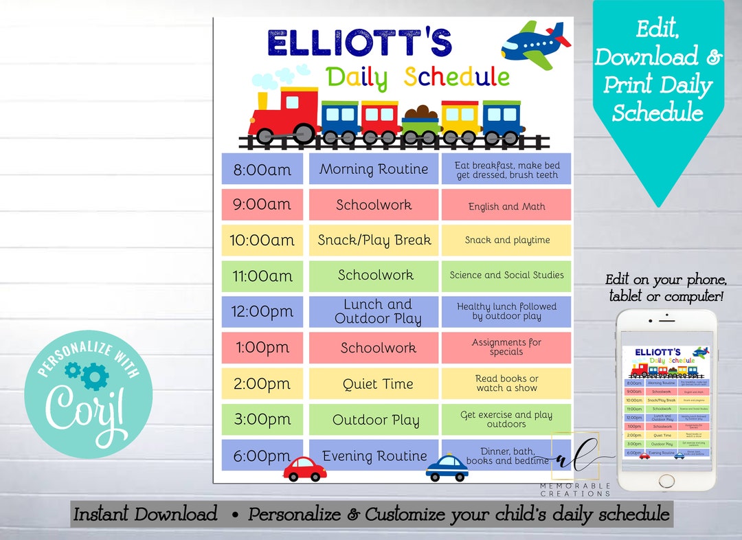 Editable Transportation Daily Schedule, Edit Yourself Train Daily ...