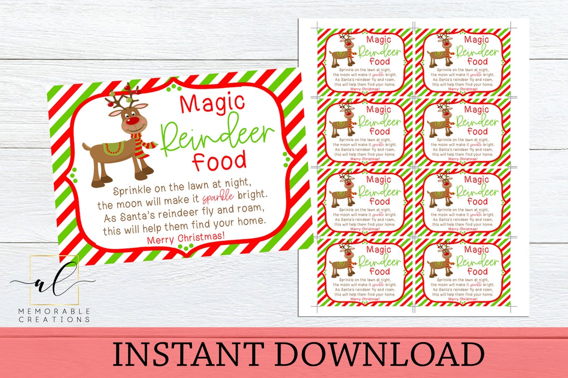 Magic Reindeer Food Tag Printable Magic Reindeer Food Card | Etsy