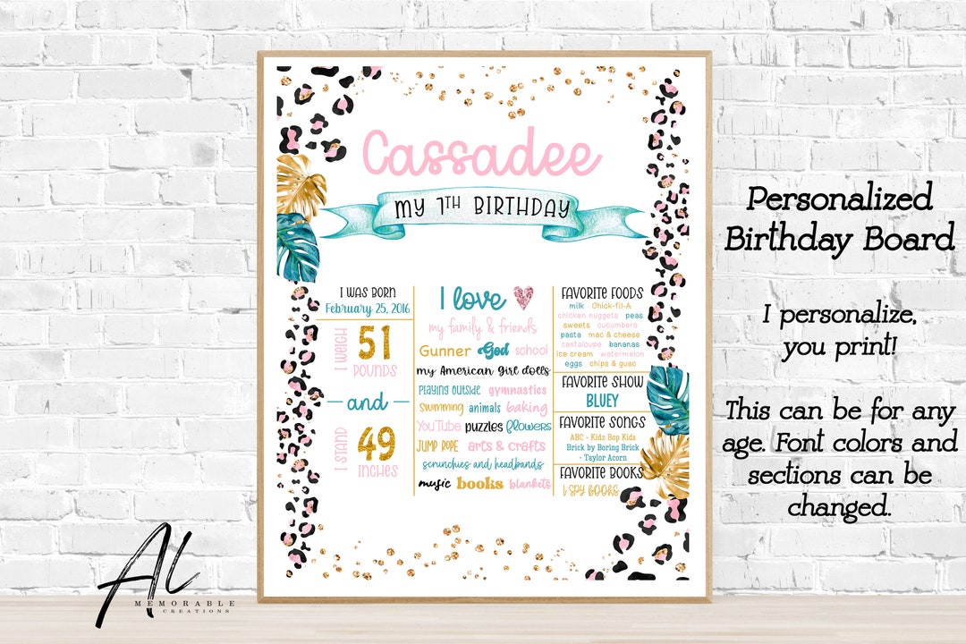 Pink Leopard Print Birthday Poster, Jungle Birthday Chalkboard, Safari ...