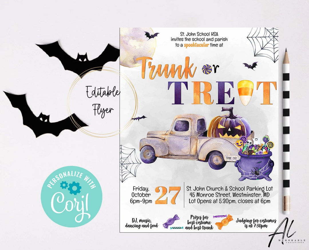 Editable Trunk or Treat Flyer, Printable Halloween Invitation, Instant ...