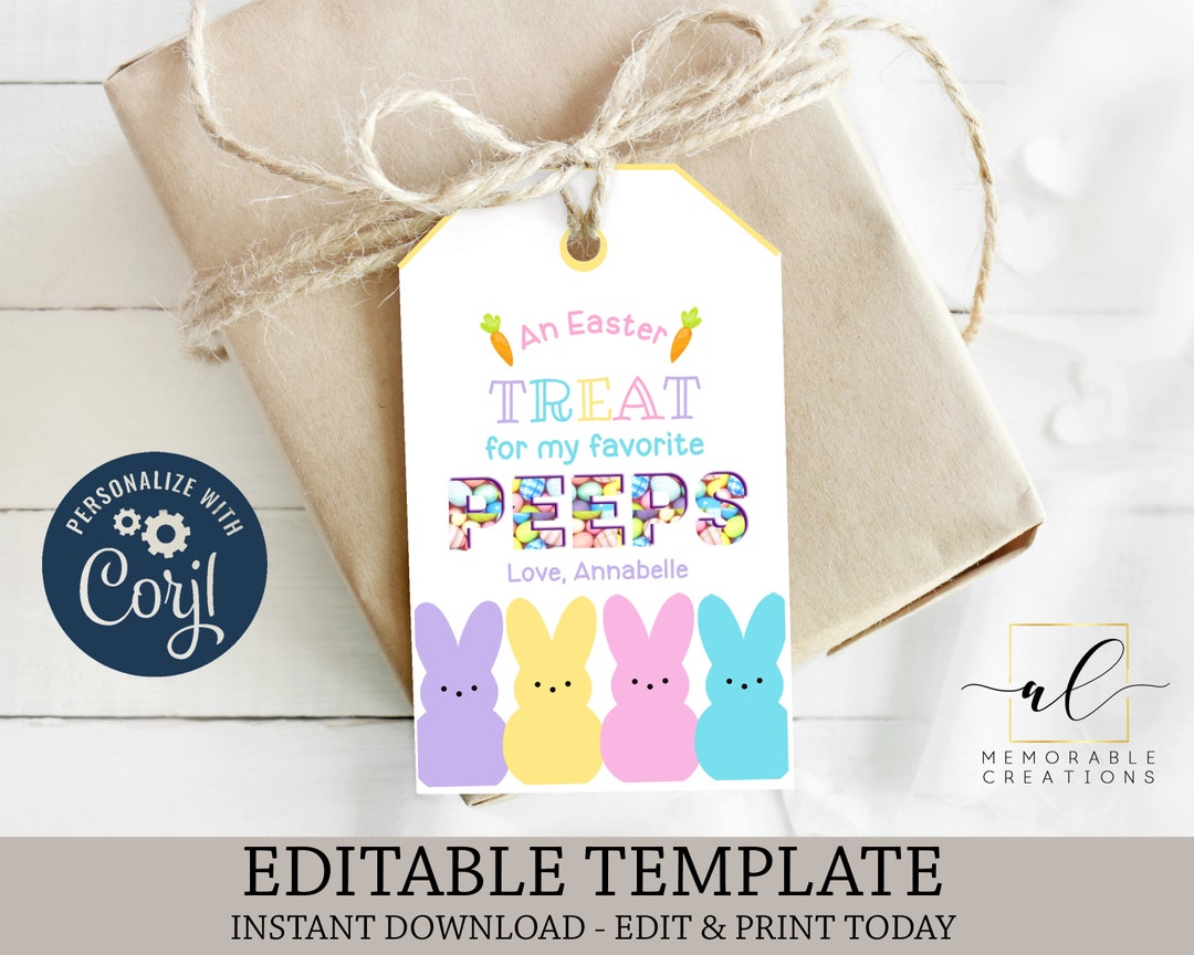 Peeps Easter Printable Tags, Edit Yourself Easter Tags, Instant ...