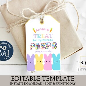 Peeps Easter Printable Tags, Edit Yourself Easter Tags, Instant ...