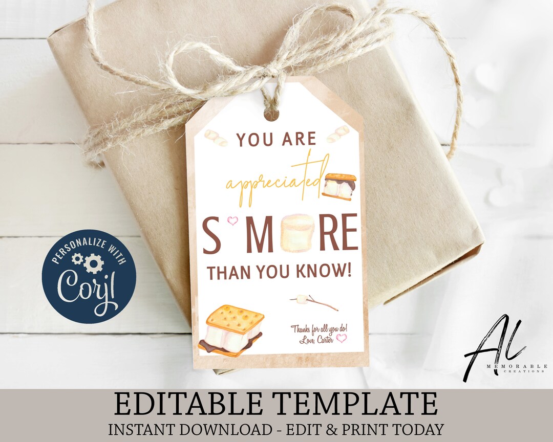 S'more Teacher Appreciation Printable Gift Tag, Editable Appreciated ...