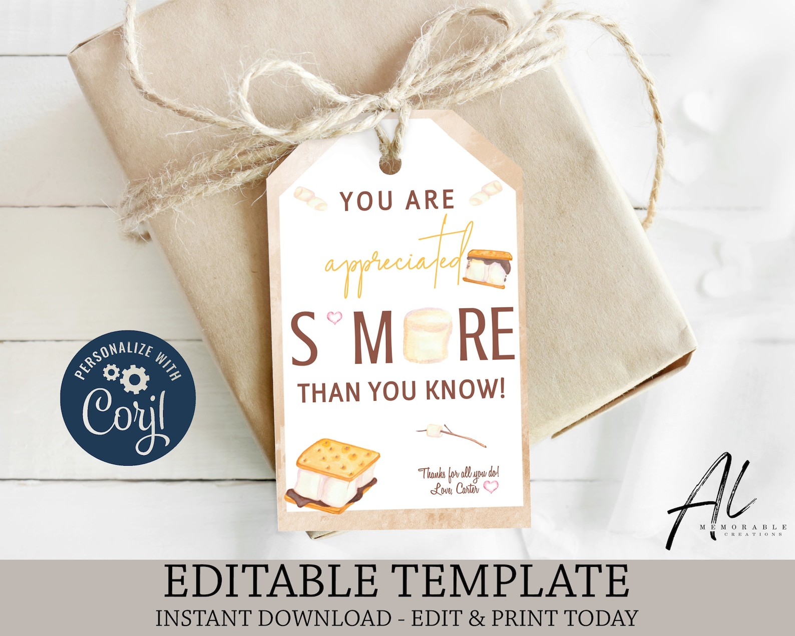 S'more Teacher Appreciation Printable Gift Tag, Editable Appreciated ...