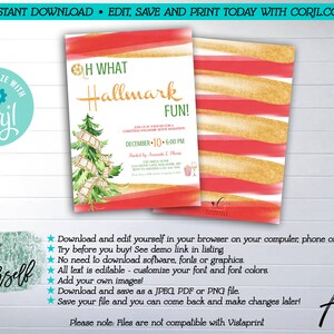 Red Hallmark Movie Night Printable Invitation, Editable Christmas Movie ...