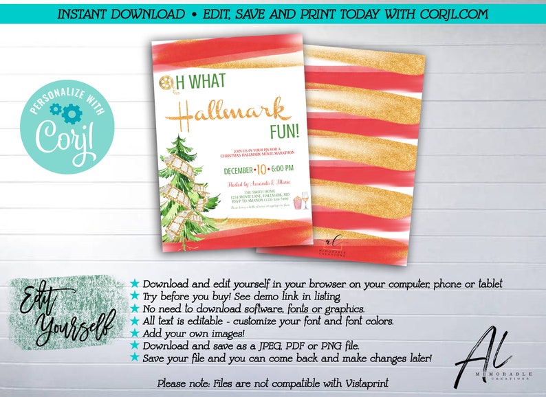 Red Hallmark Movie Night Printable Invitation Editable - Etsy