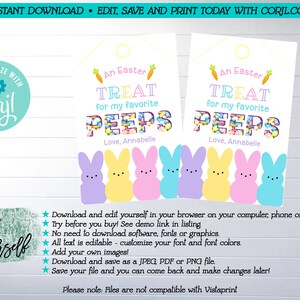 Peeps Easter Printable Tags, Edit Yourself Easter Tags, Instant ...
