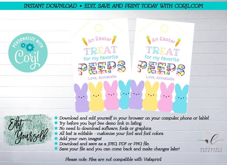 Peeps Easter Printable Tags, Edit Yourself Easter Tags, Instant ...
