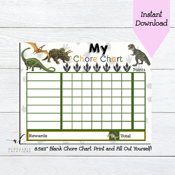 Dinosaur Chore Chart Dinosaur Reward Chart Instant Download | Etsy